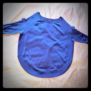 Express | Tops | Round Bottom 34 Braided Sleeve Blue Sweaterm | Poshmark